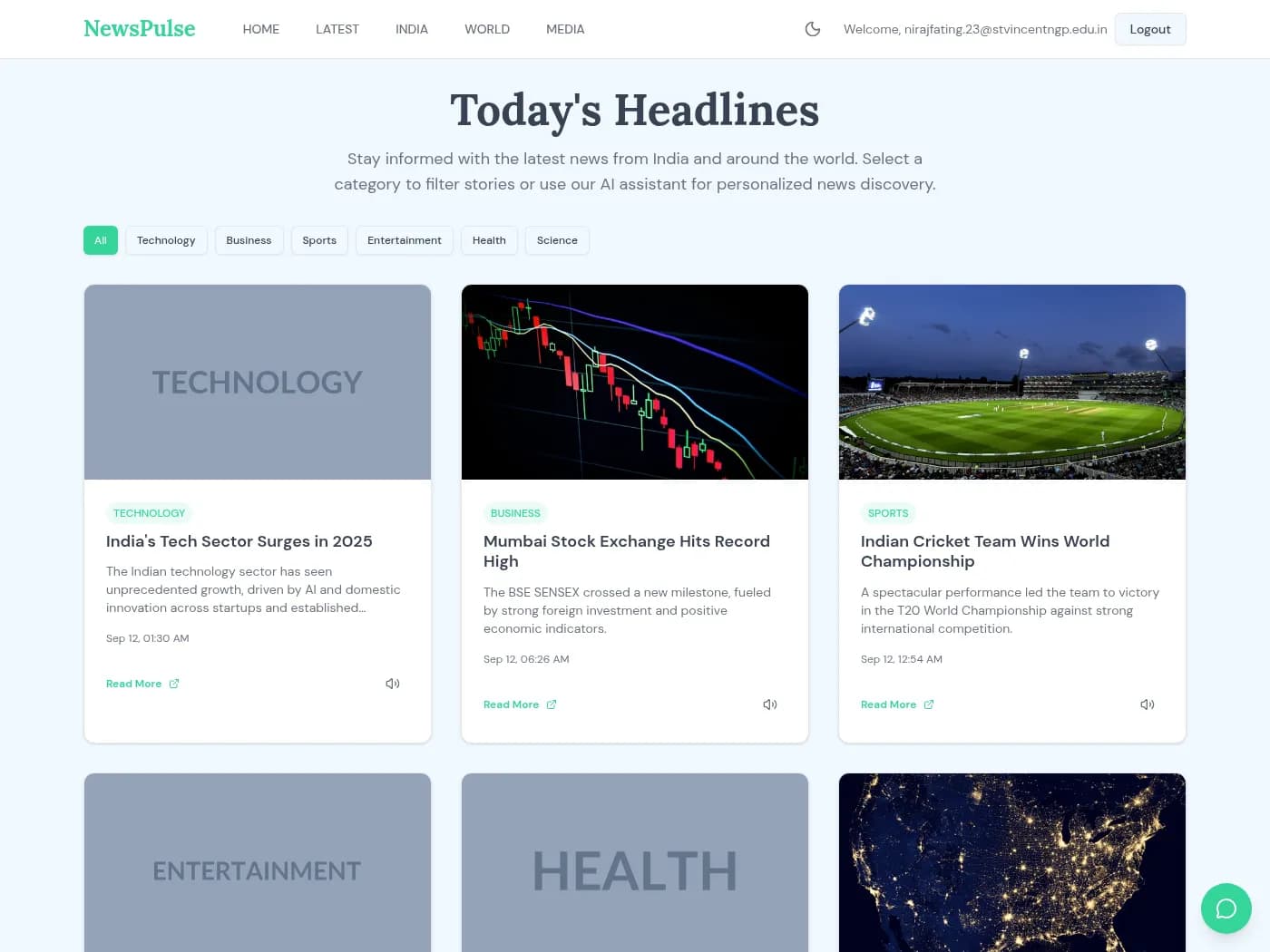 NewsPulse – Accessible Daily News Dashboard with Smart Filtering & Chatbot