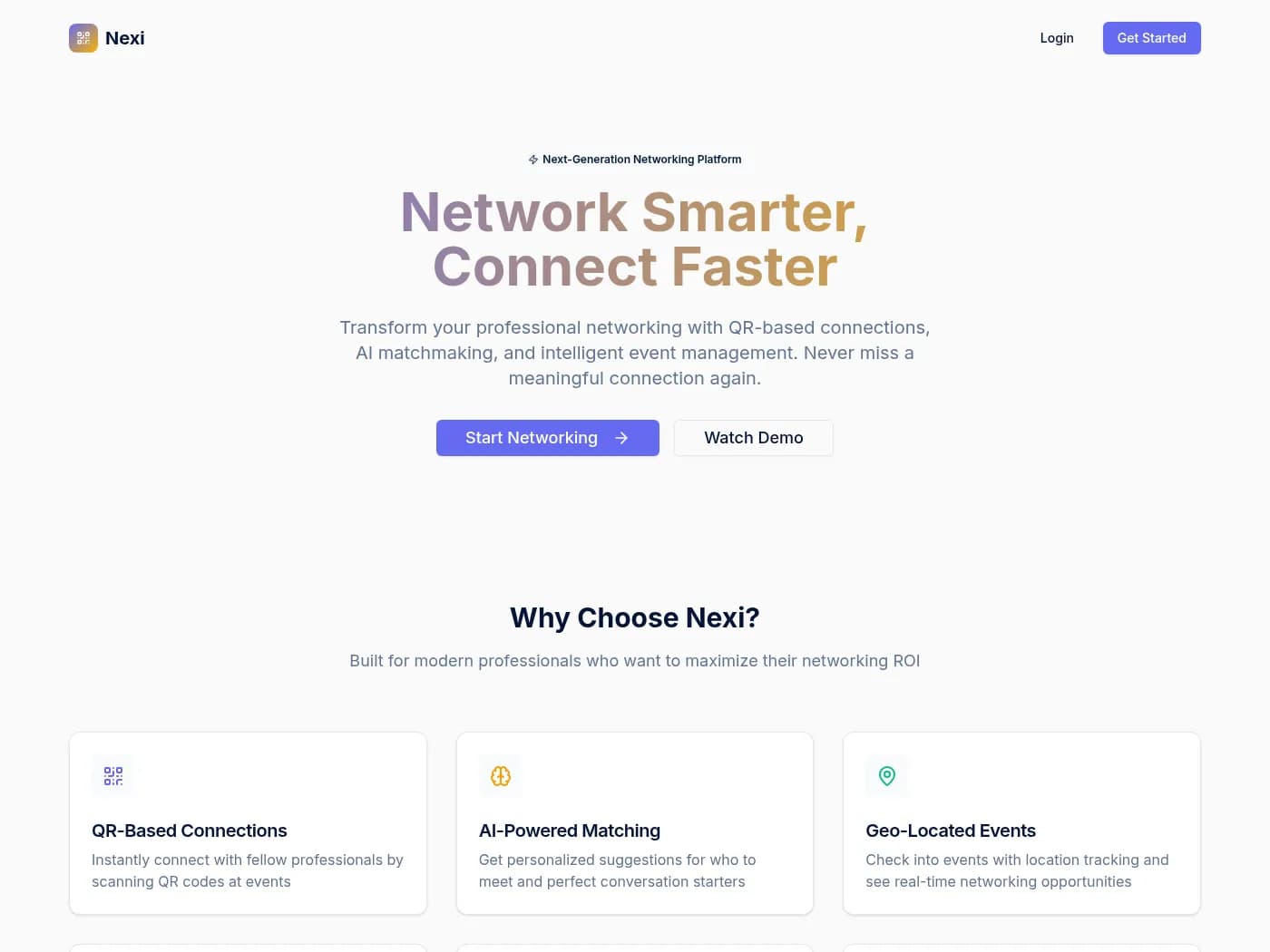 Nexi: Next-Gen QR Networking Platform with AI Matchmaking & Smart Events