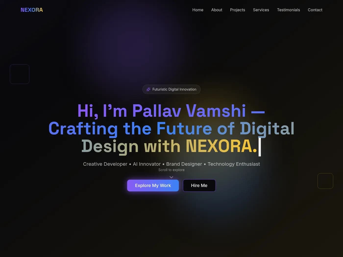 NEXORA by Pallav Vamshi – Futuristic Animated Portfolio Experience