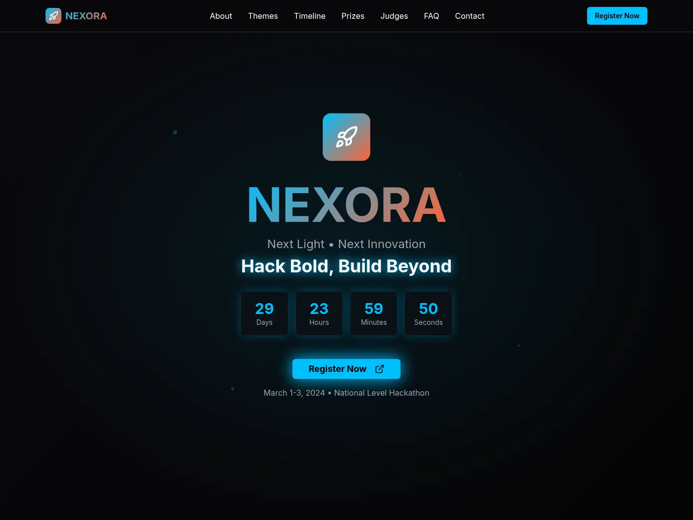 Nexora Hackathon Futuristic Landing Page