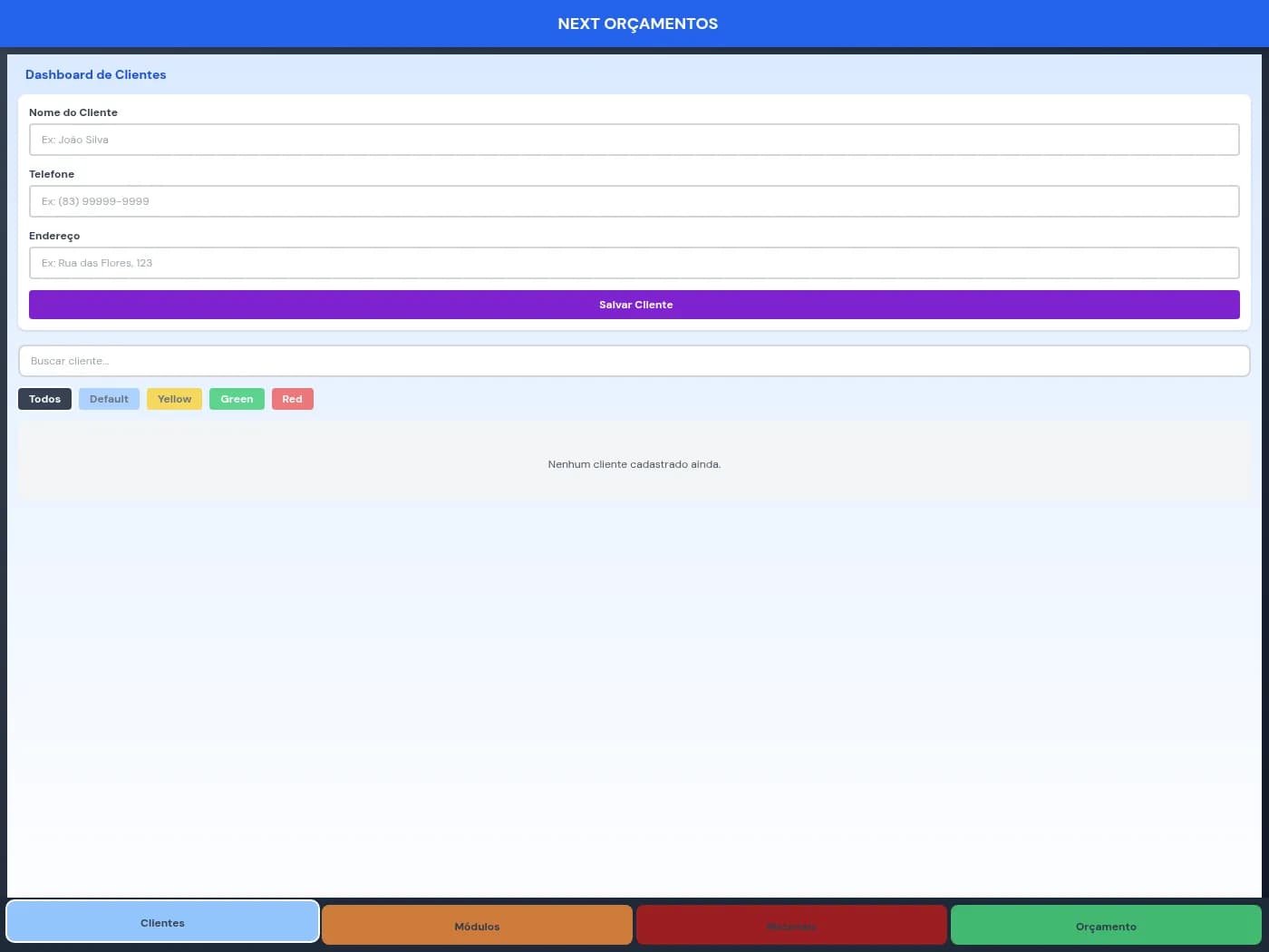 Next Móveis Projetado Orçamento Web App