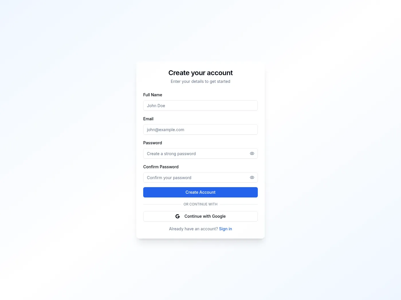 Next.js Sign Up Page with Functionality