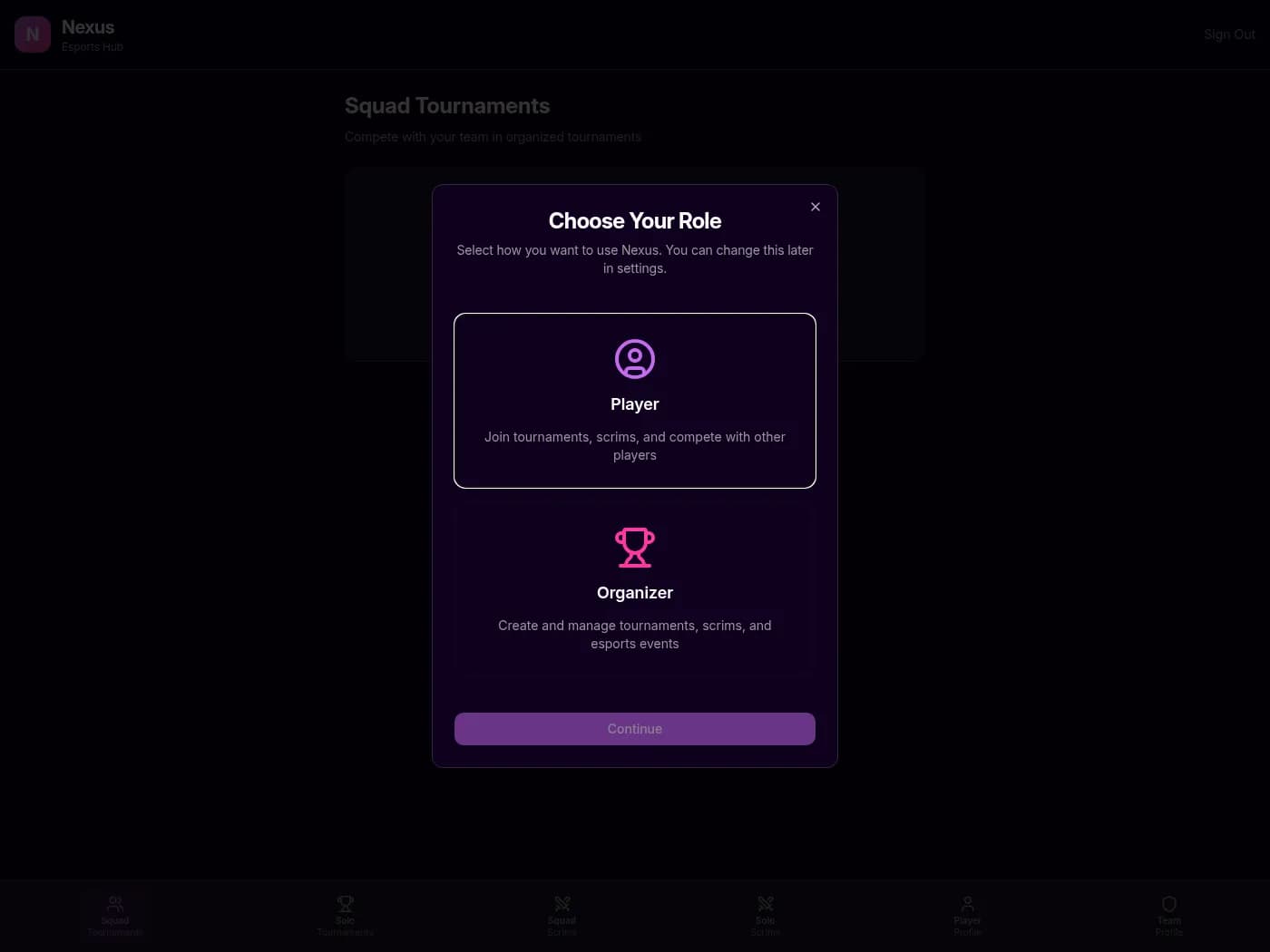 Nexus: Mobile-First Esports Tournament and Scrim Hub