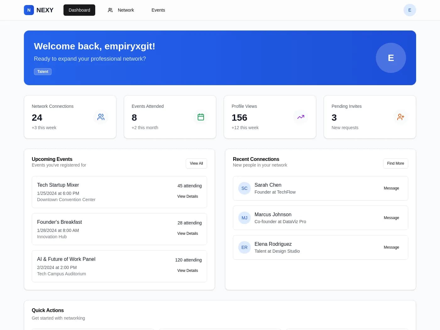 NEXY - Professional Networking Dashboard