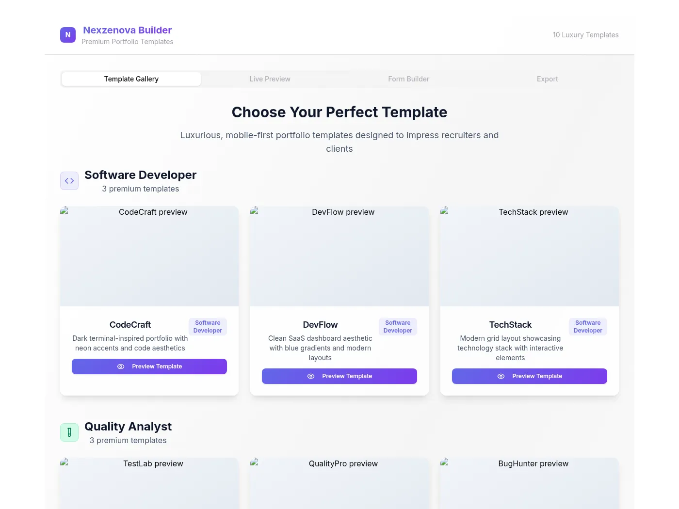 Nexzenova Builder: Premium Mobile-First Portfolio Templates