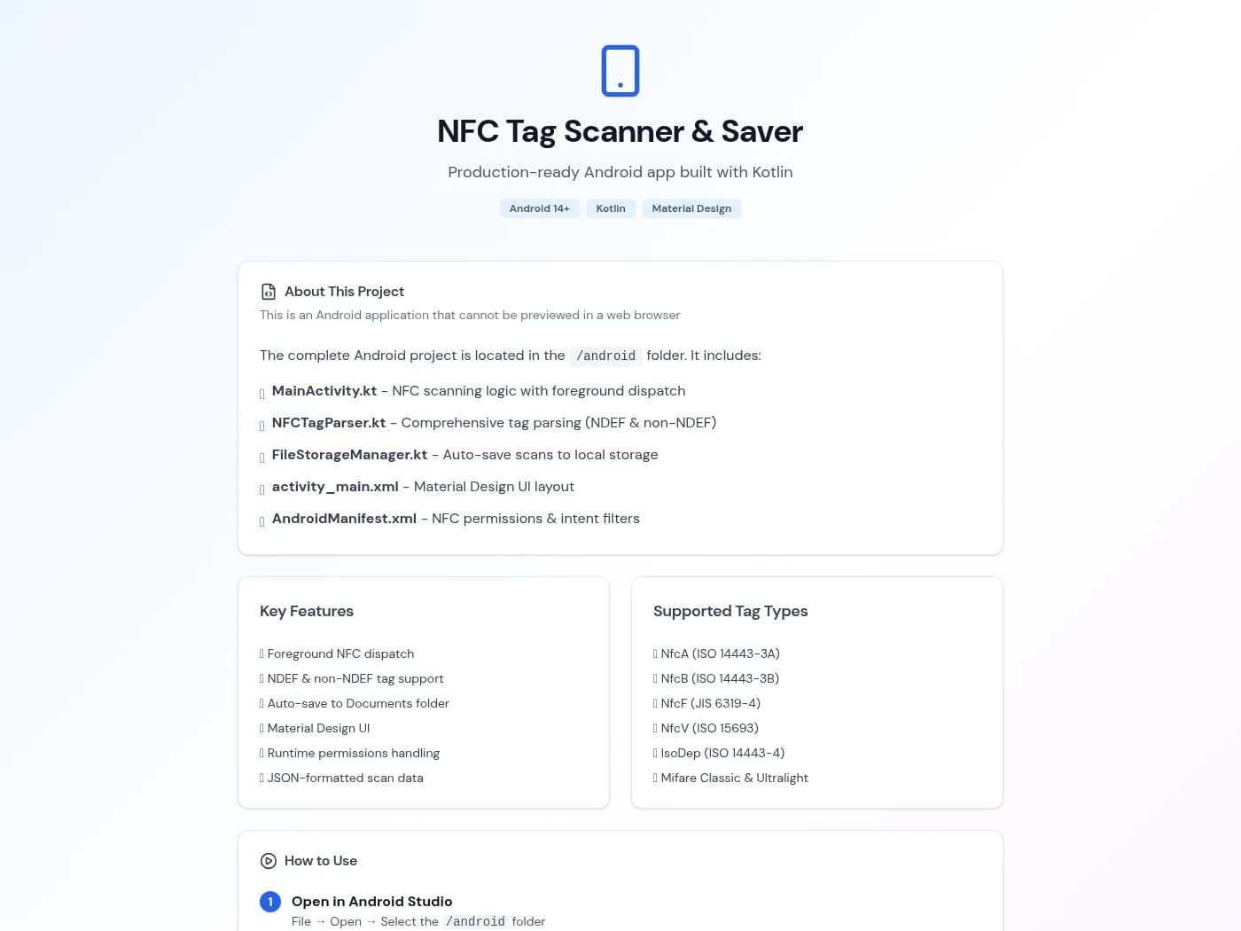 NFC Tag Scanner & Saver for Android