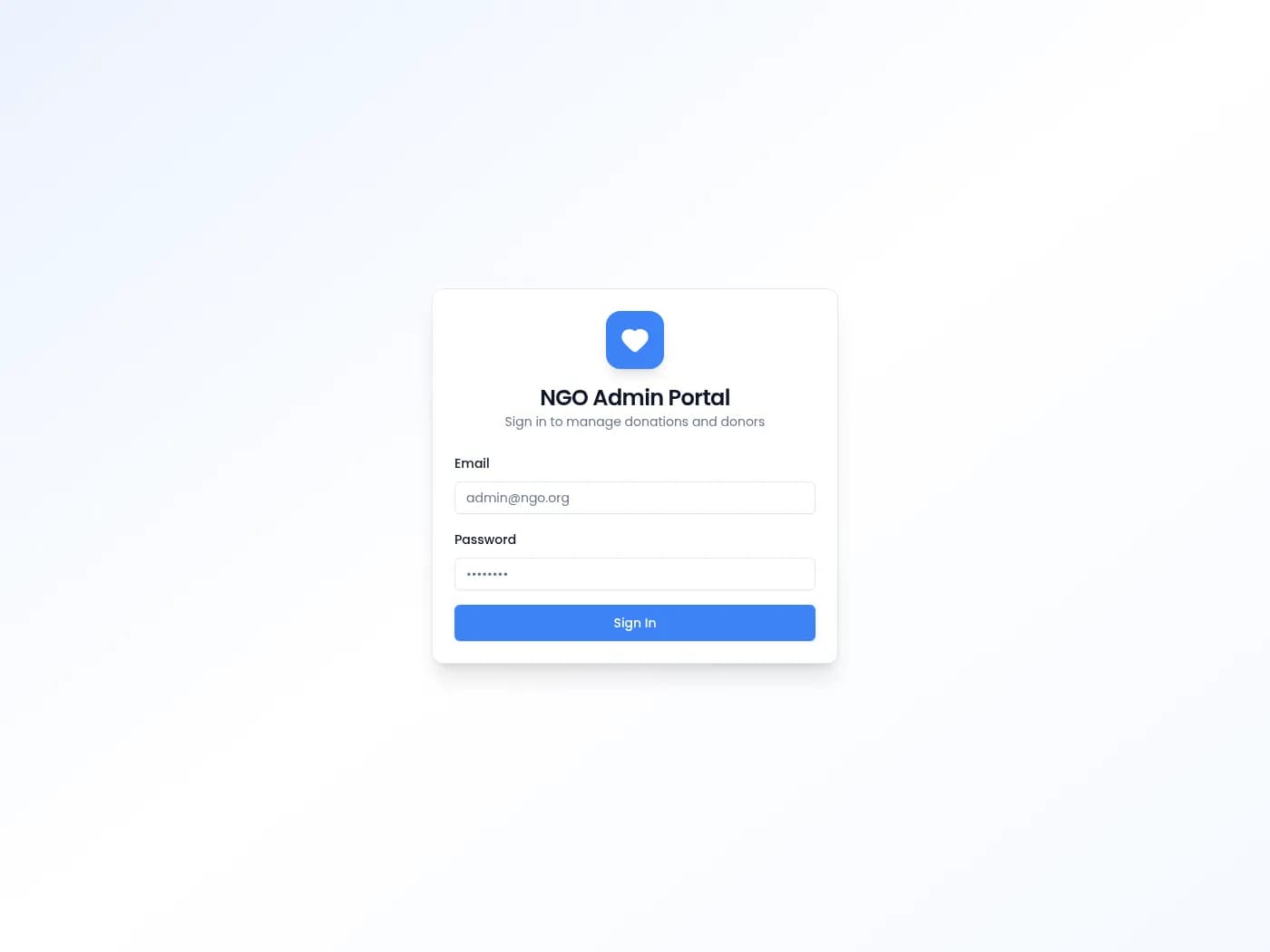 NGO Admin Donation Management Dashboard