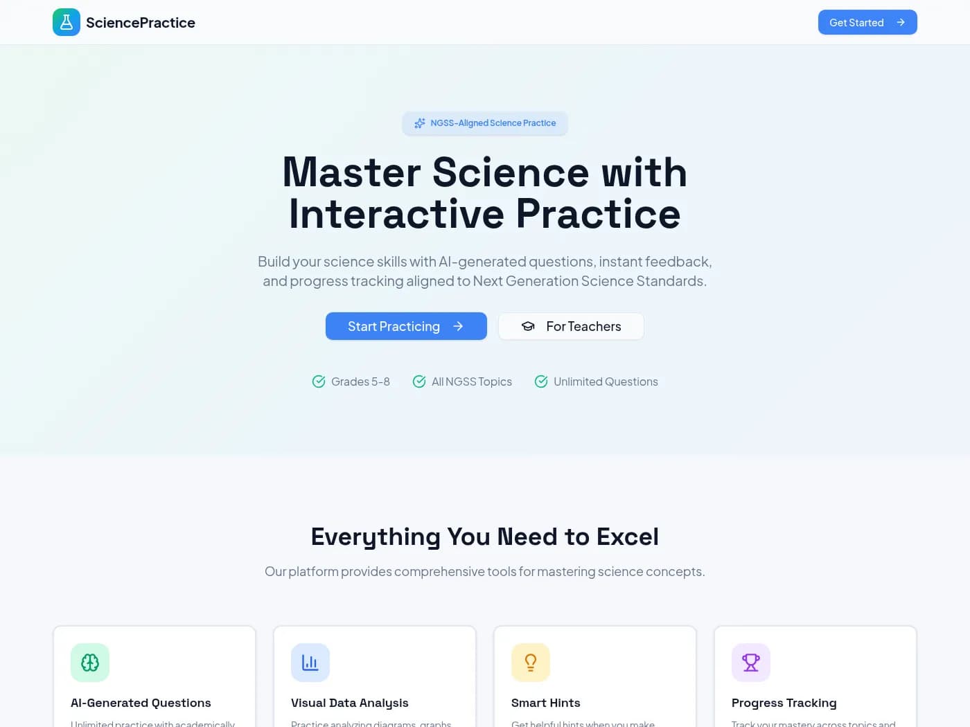 NGSS Interactive Science Practice Platform for Middle School Students