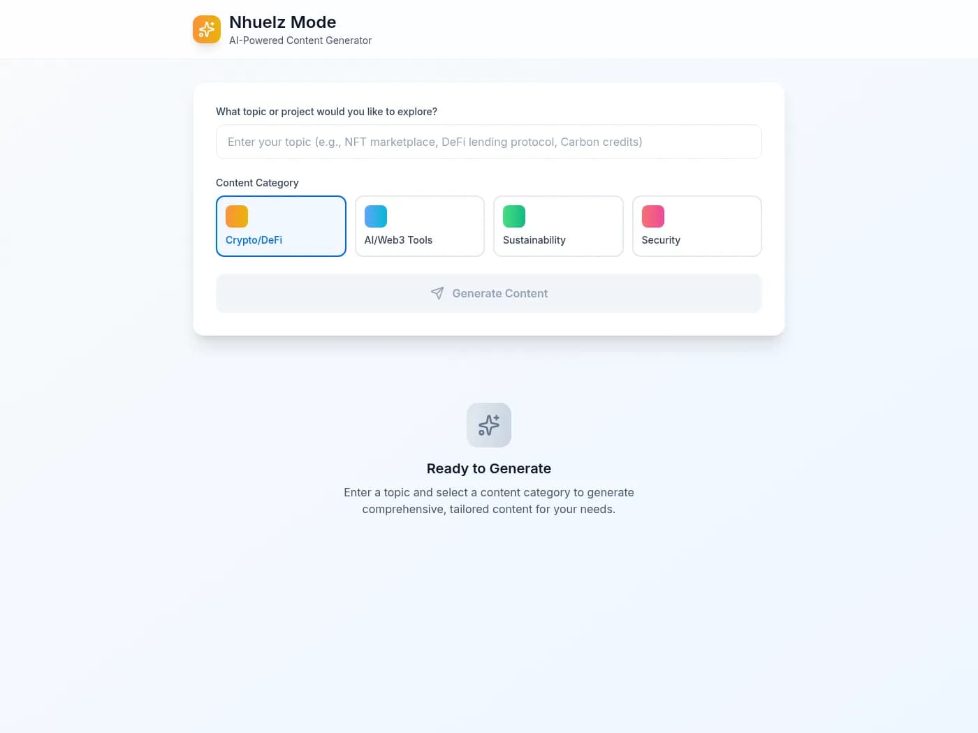 Nhuelz Mode Content Generator UI