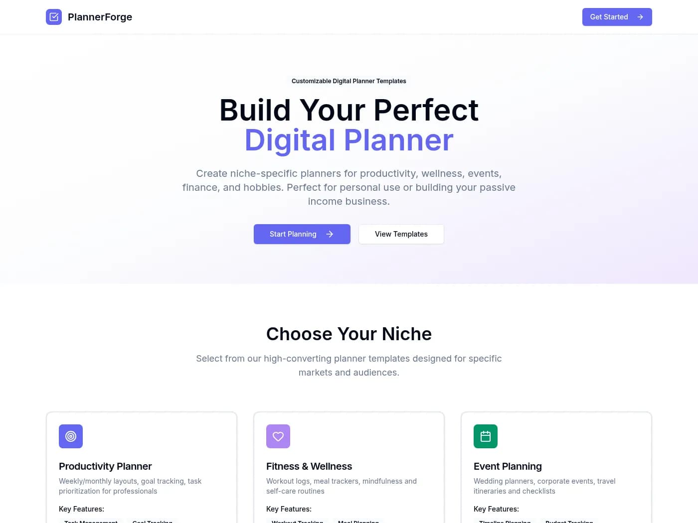 Niche Digital Planner App Template for Productivity, Wellness, Events & More