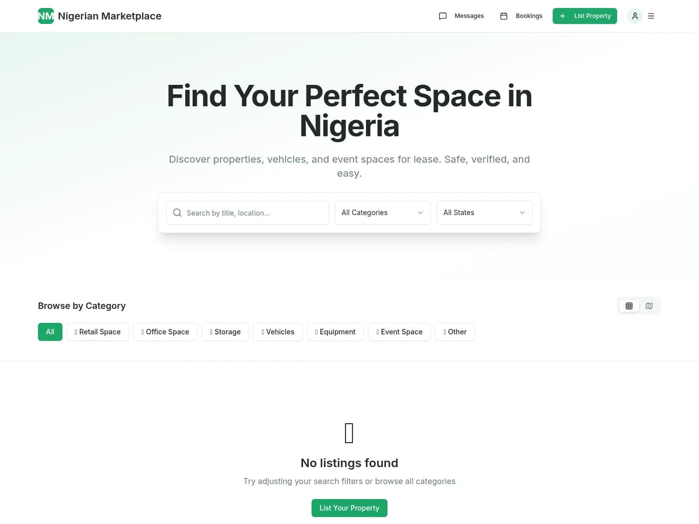 Nigerian Marketplace Platform MVP (Property & Asset Leasing)