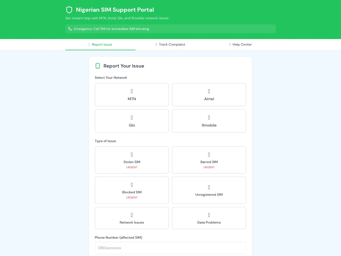 Nigerian SIM Support & Complaint Portal