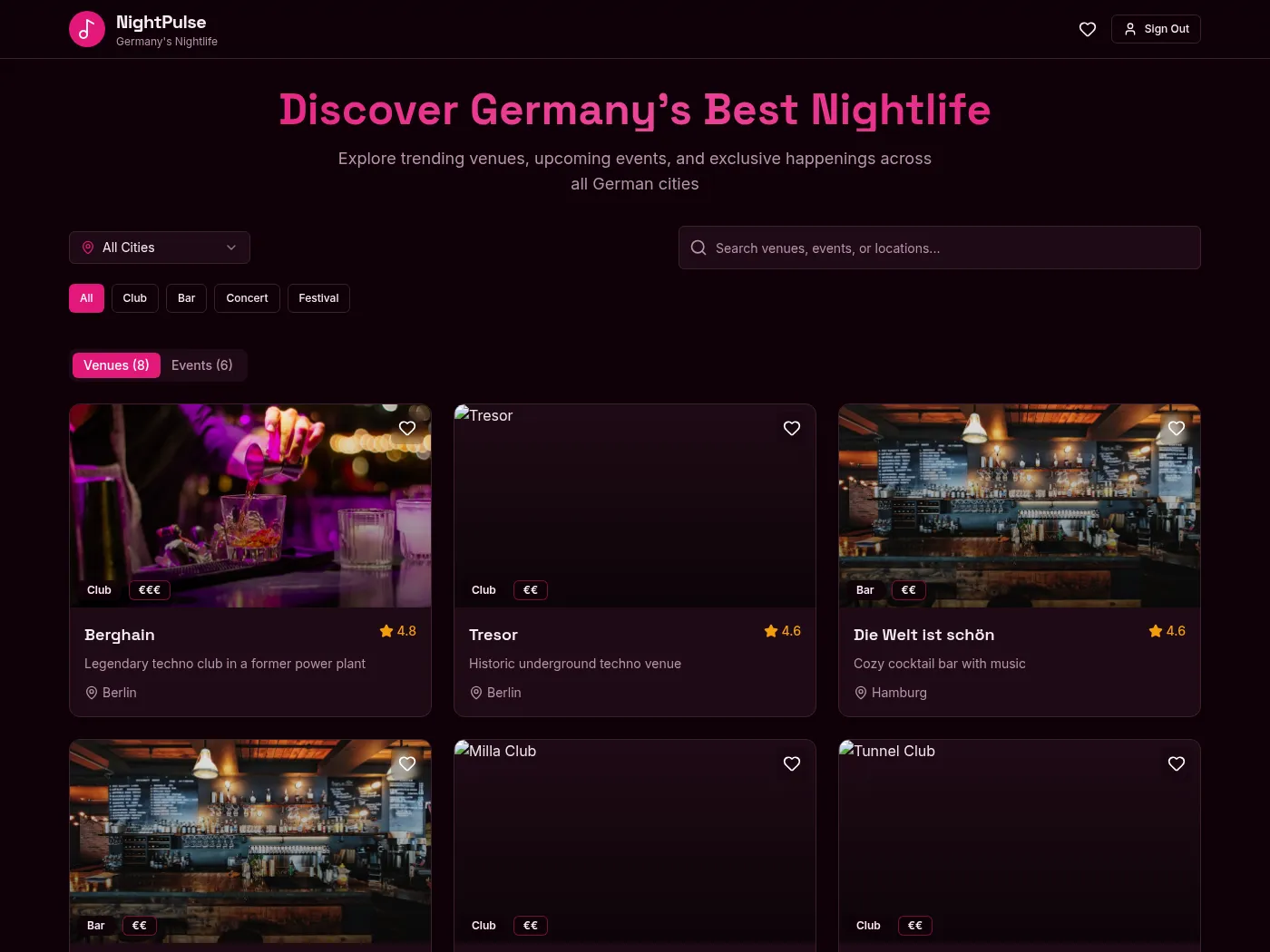 Nightlife & Events Explorer for German Cities