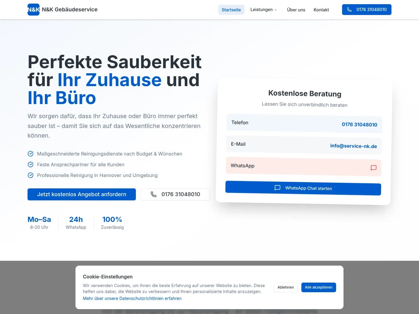 N&K Gebäudeservice – Moderne, vertrauenswürdige Website für eine Reinigungsfirma in Hannover