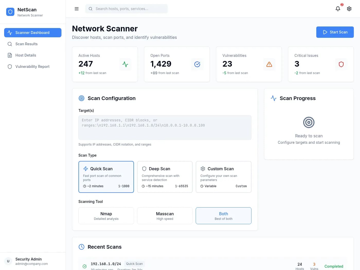 Nmap & Masscan Network Scanner Dashboard