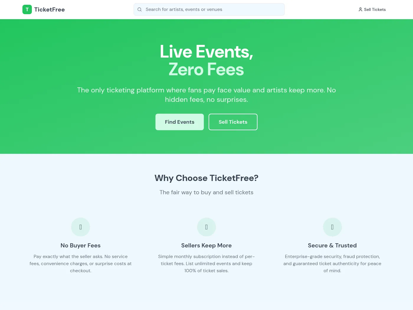 No-Fee Event Ticketing Platform