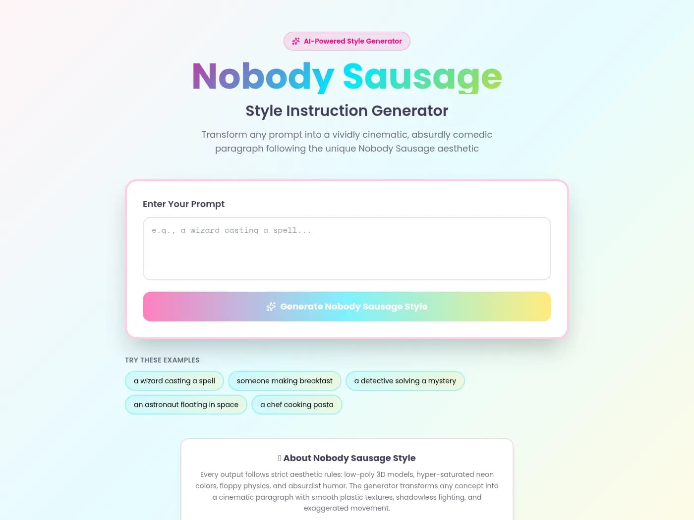 Nobody Sausage Style Instruction Generator
