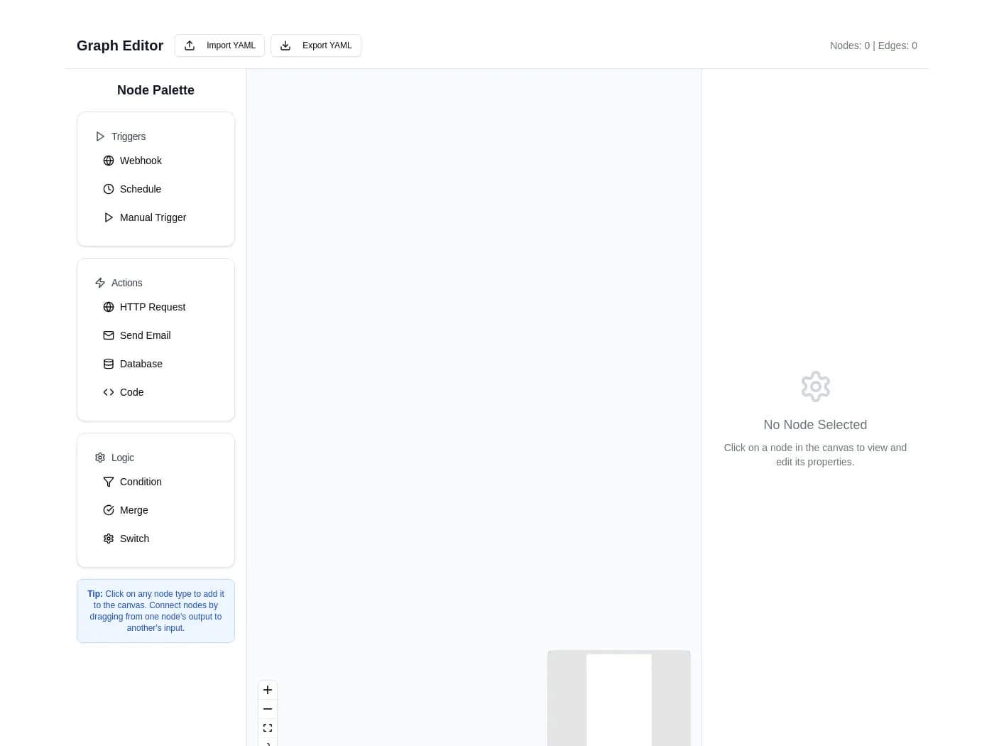 Node-to-Node Visual Graph Editor with YAML Import/Export