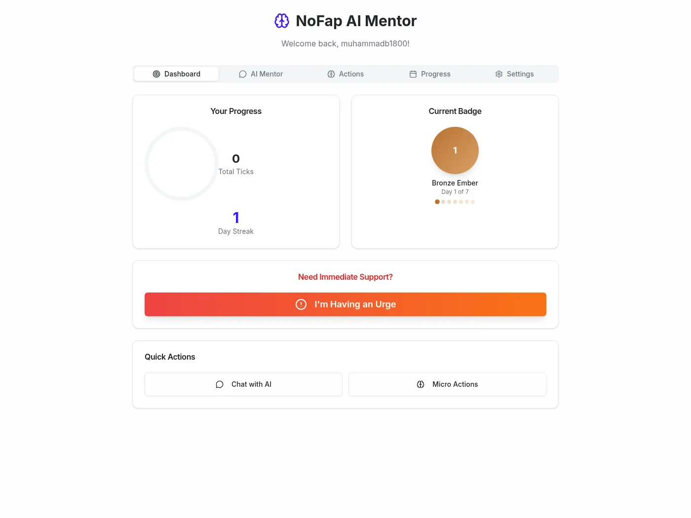 NoFap AI Mentor: Real-Time Recovery Coach & Gamified Progress Tracker