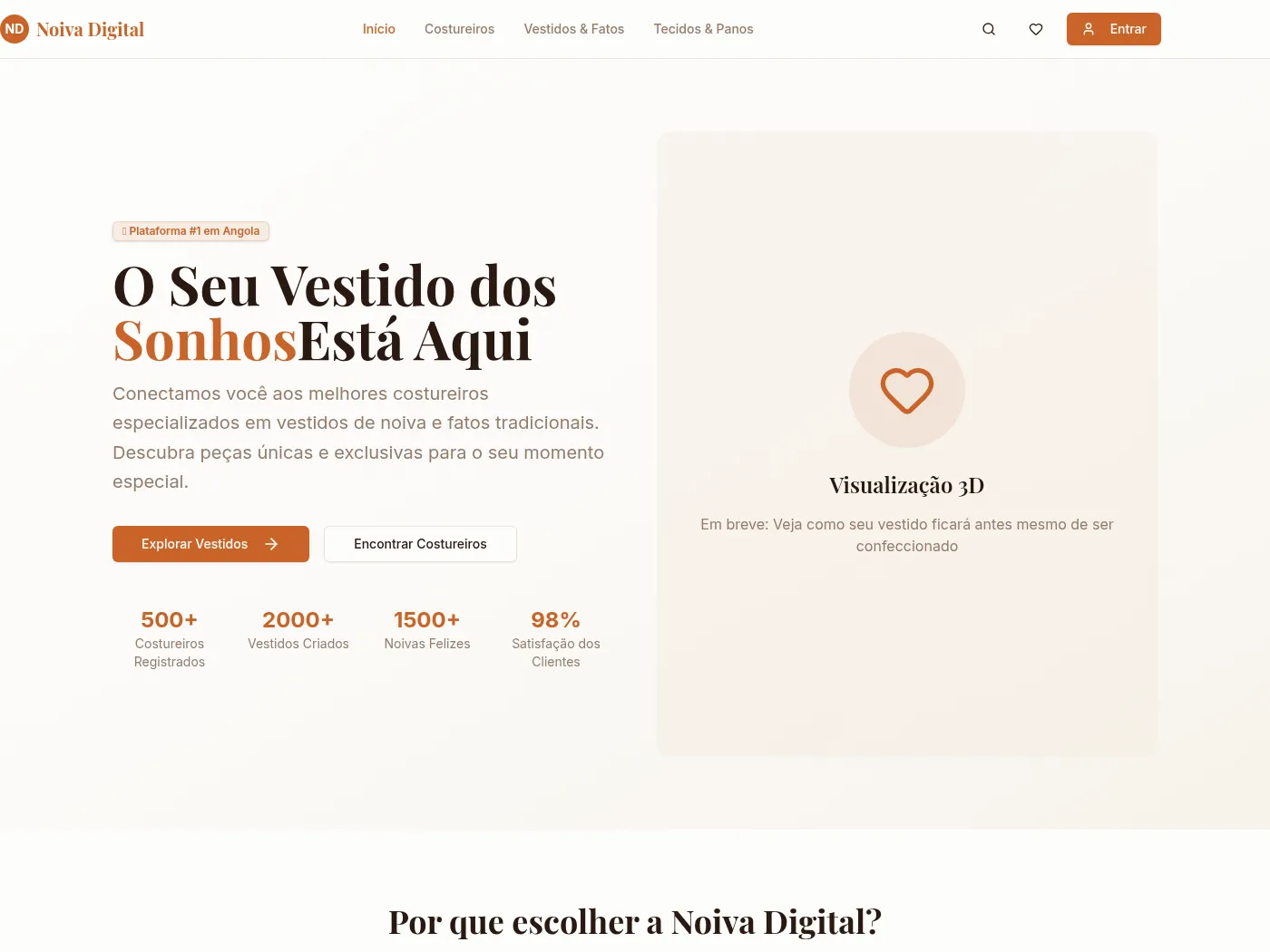 Noiva Digital: Plataforma de Conexão entre Costureiros e Clientes para Vestidos de Casamento e Eventos Tradicionais