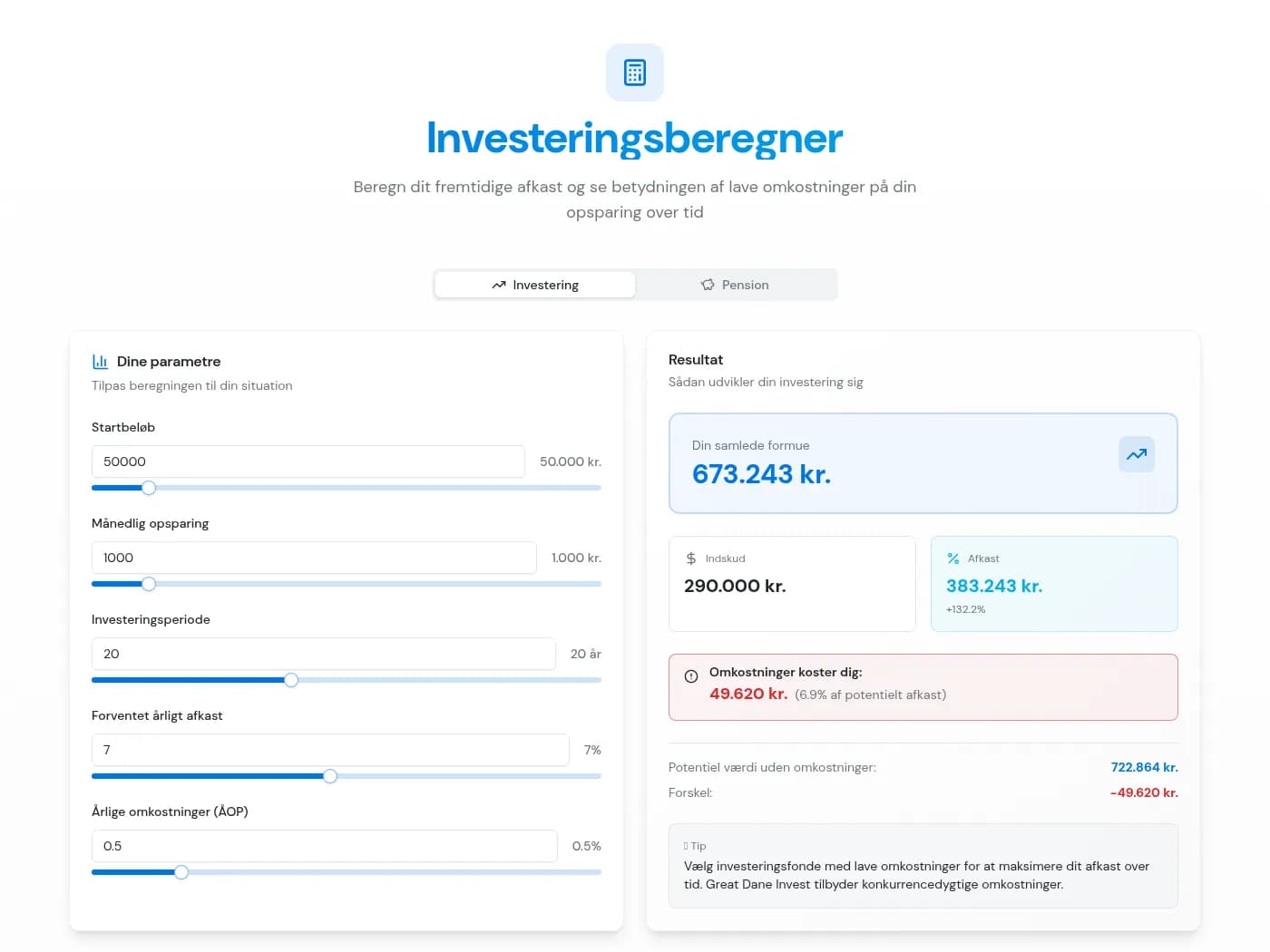 Nordnet Calculator Klon med GreatDaneInvest Design