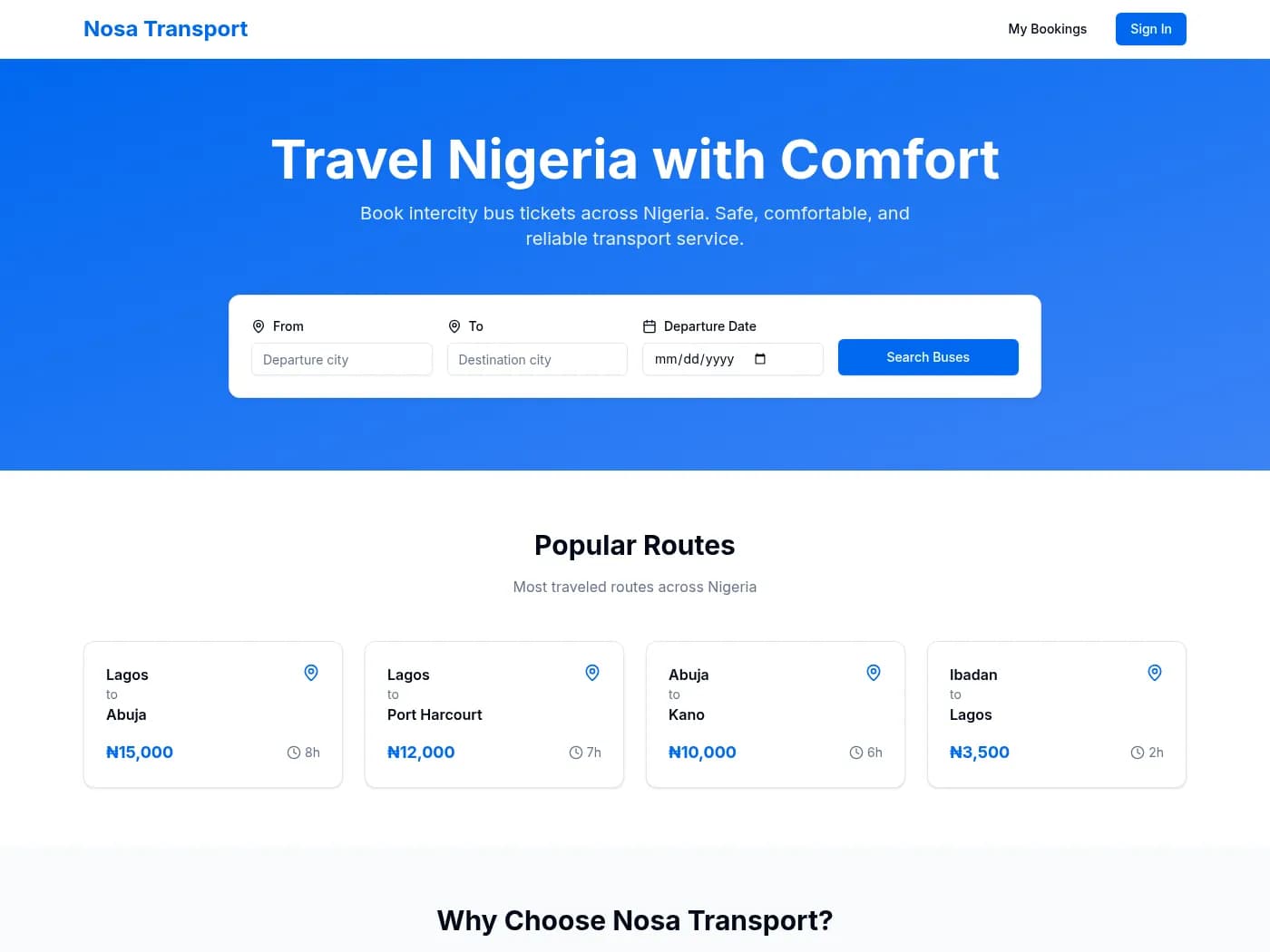Nosa Transport Company Booking App