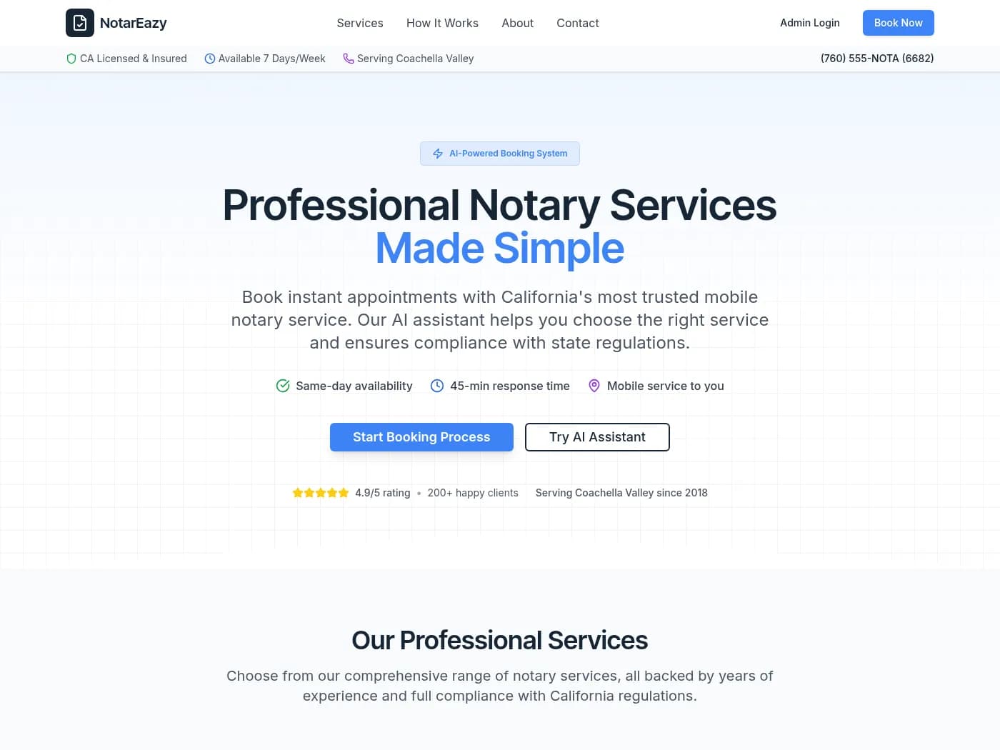 NotarEazy High-Tech Booking Website with AI Assistant