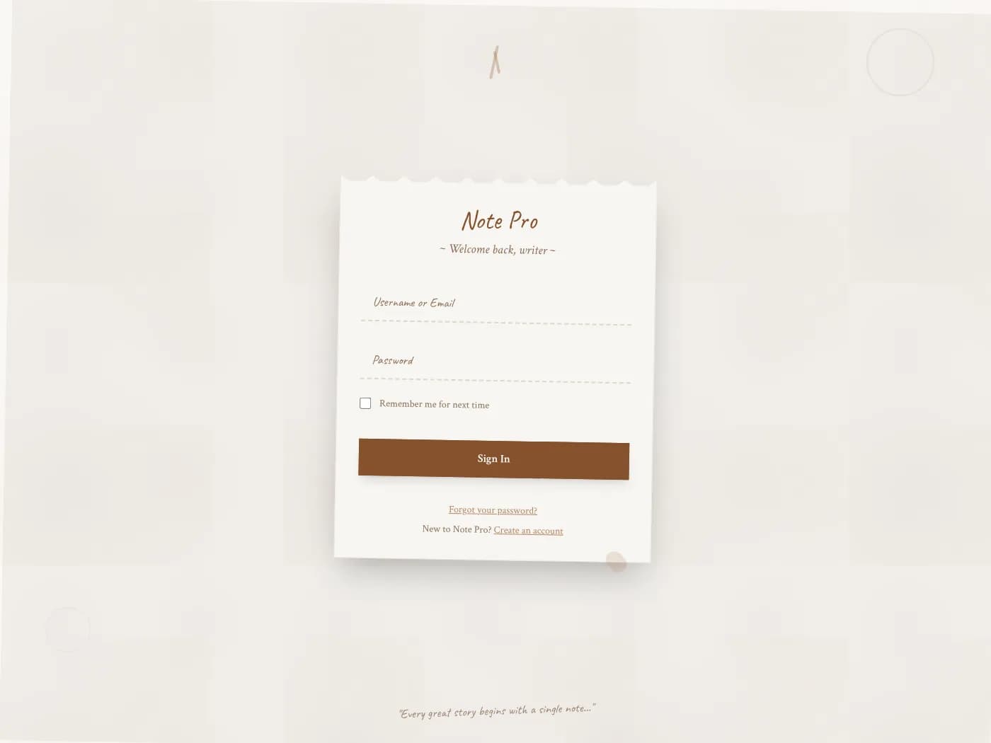 Note Pro Vintage Notepad-Inspired Login Page