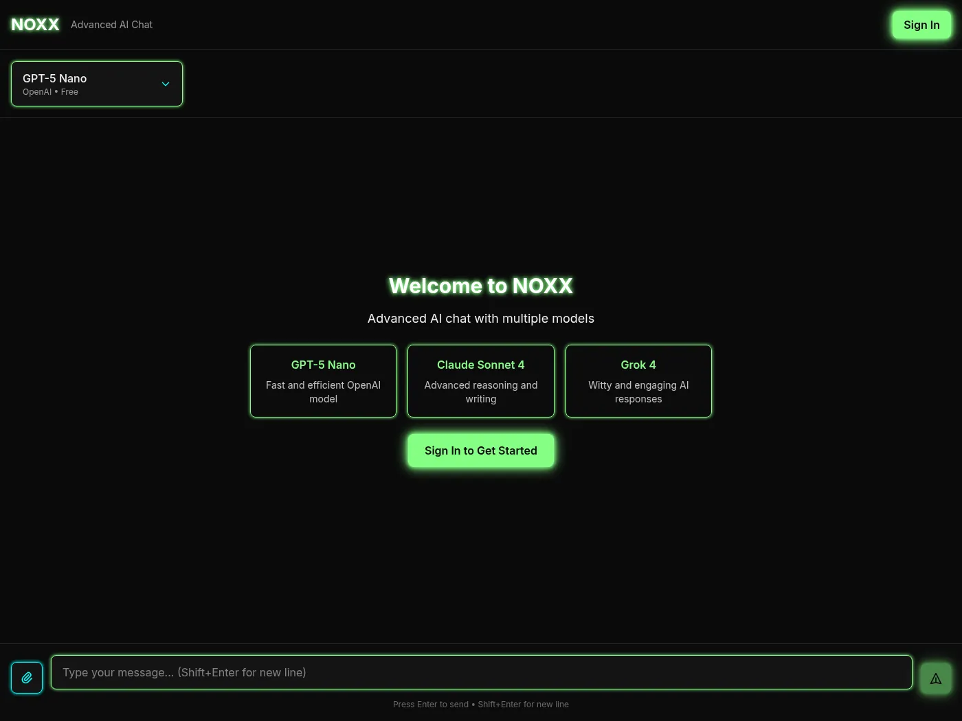 Noxx – Advanced Neon AI Chat App with Multi-Model AI Integration