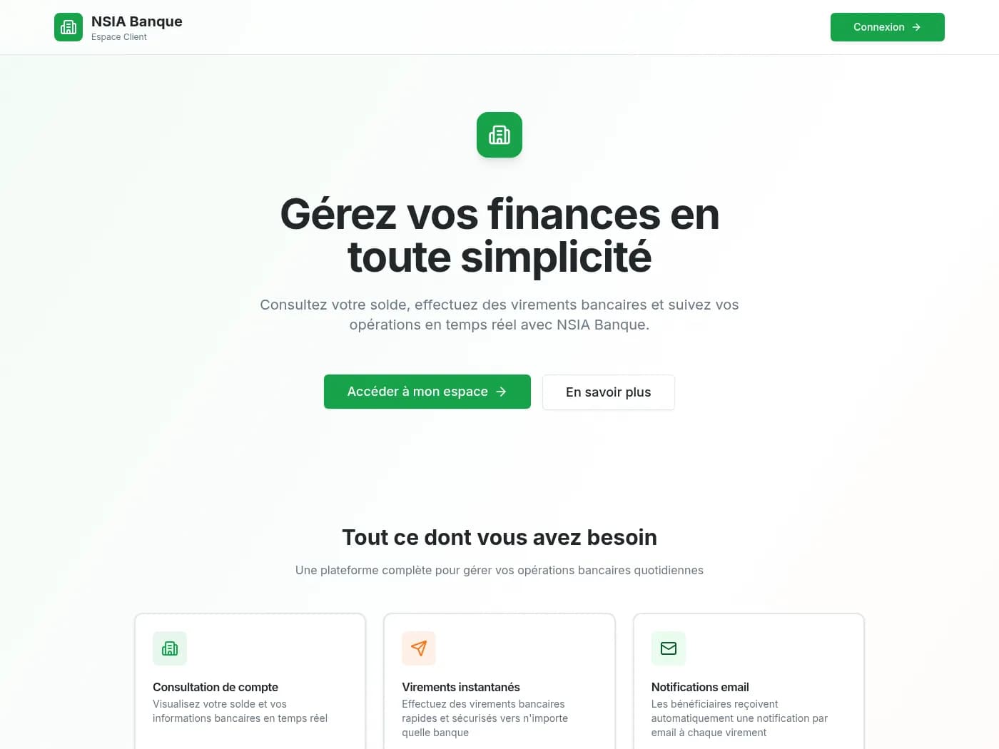 NSIA Banque Espace Client - Gestion des Comptes et Virements