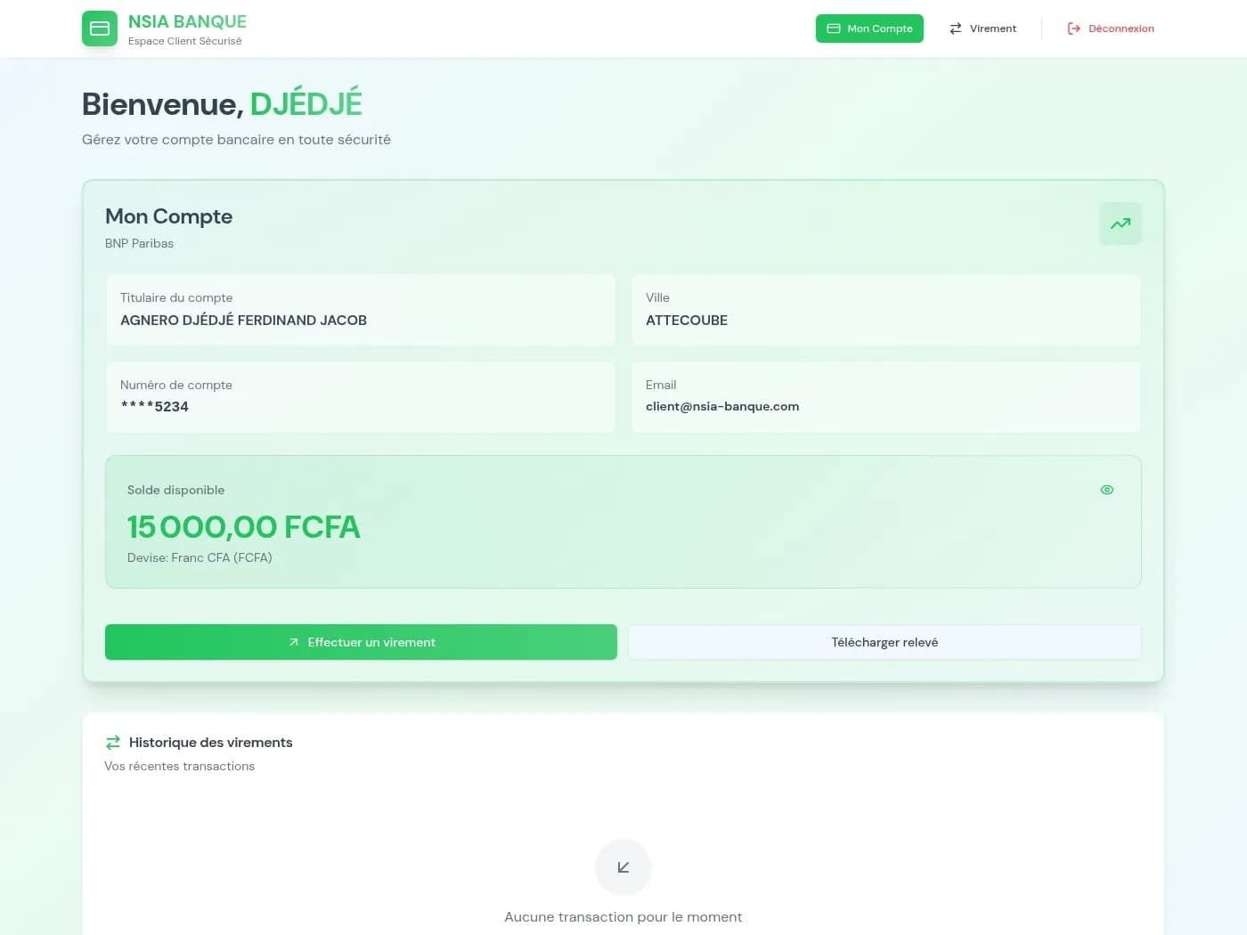 NSIA Banque Espace Client – Gestion des Comptes et Virements Sécurisés