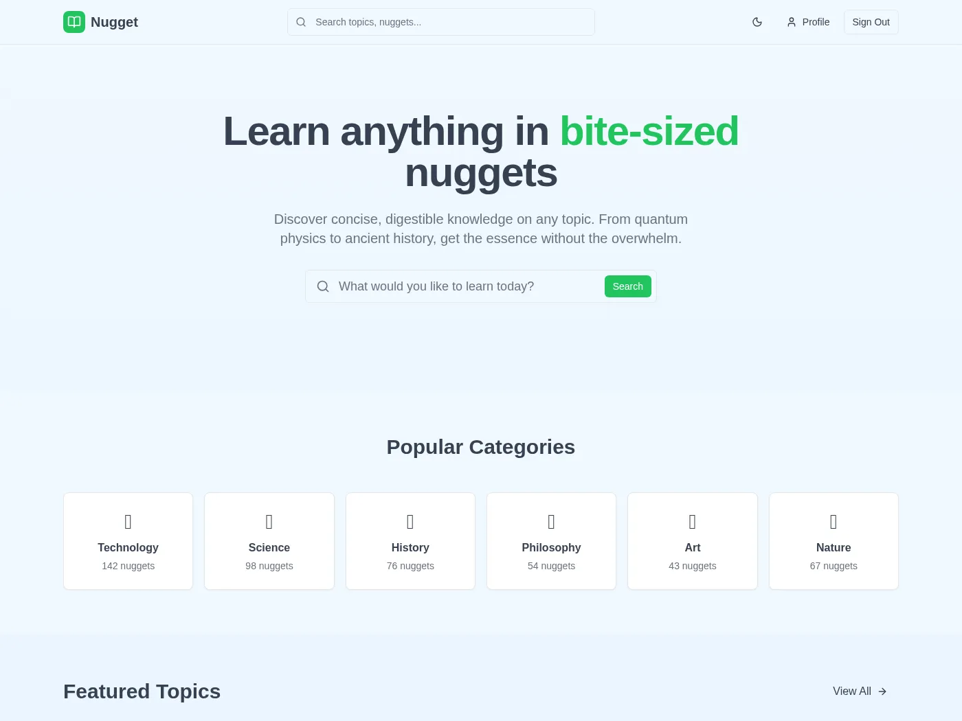Nugget: Bite-Sized Knowledge Platform for Any Topic