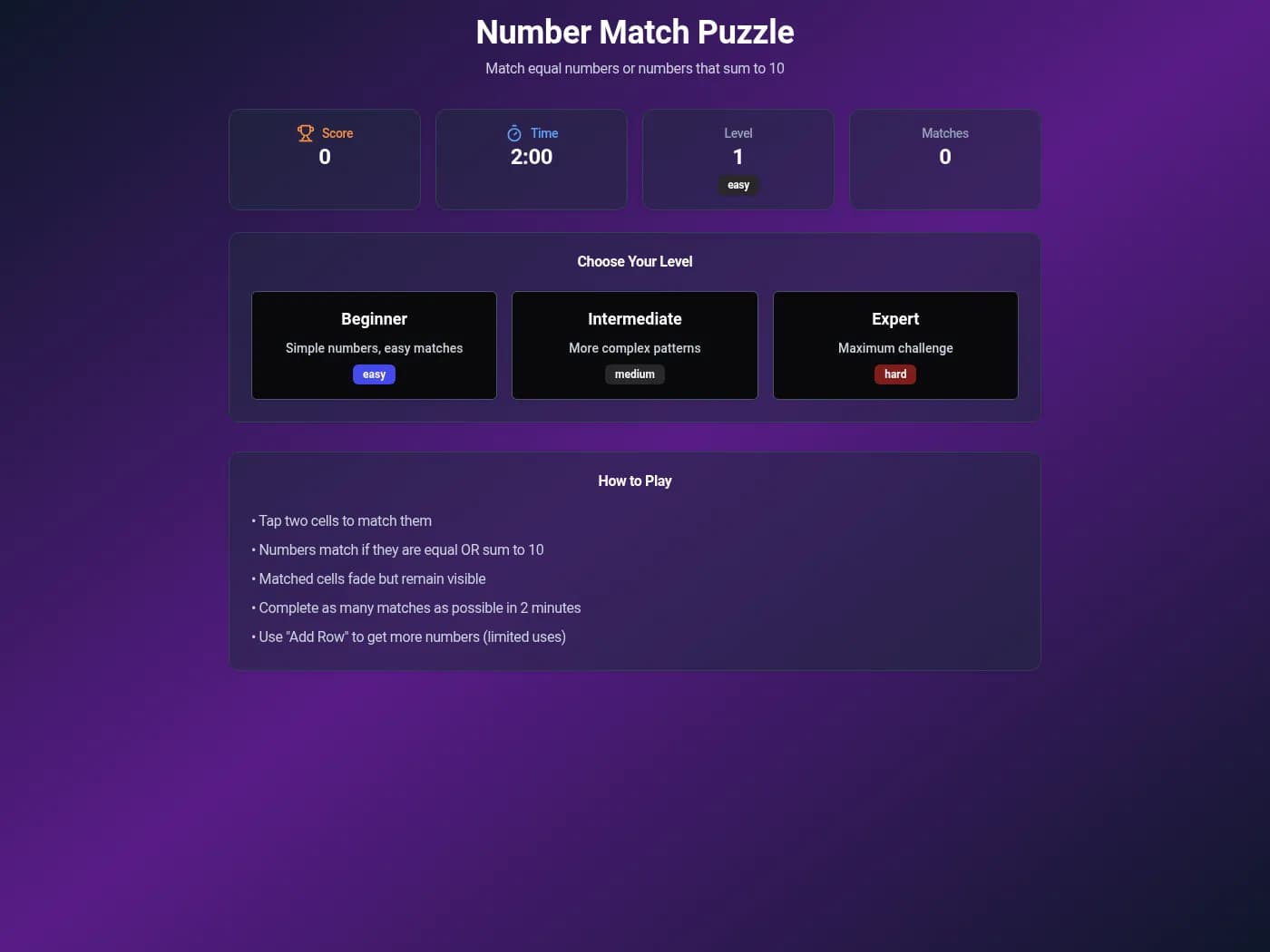 Number Match Puzzle Game in Flutter