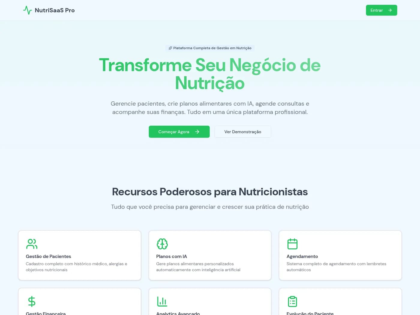 NutriSaaS Pro: Plataforma Completa de Gestão em Nutrição
