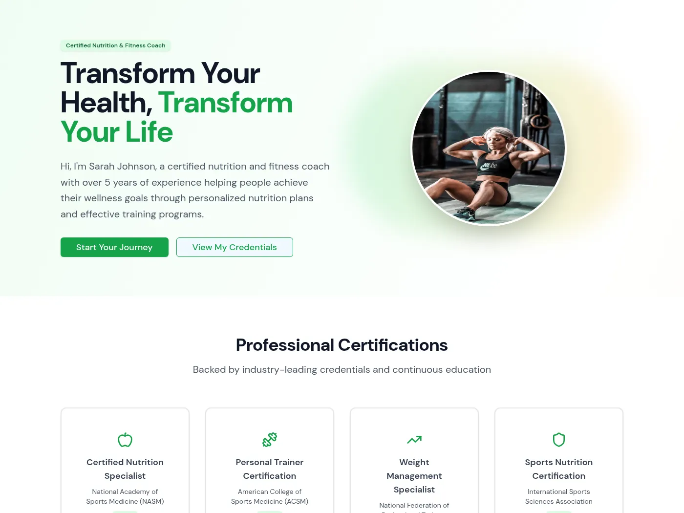 Nutrition & Fitness Coach Portfolio Showcase