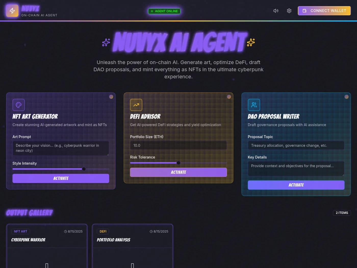 Nuvyx: On-chain AI Agent Dapp with Comic-Style UI