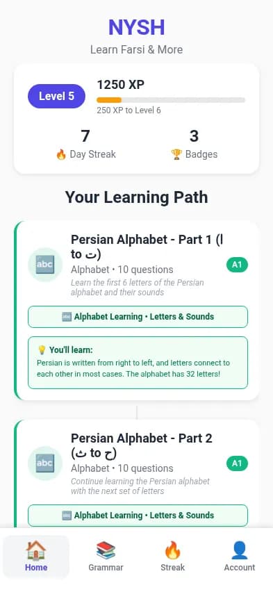 NYSH - Gamified Language Learning App for Farsi and Lesser-Known Languages