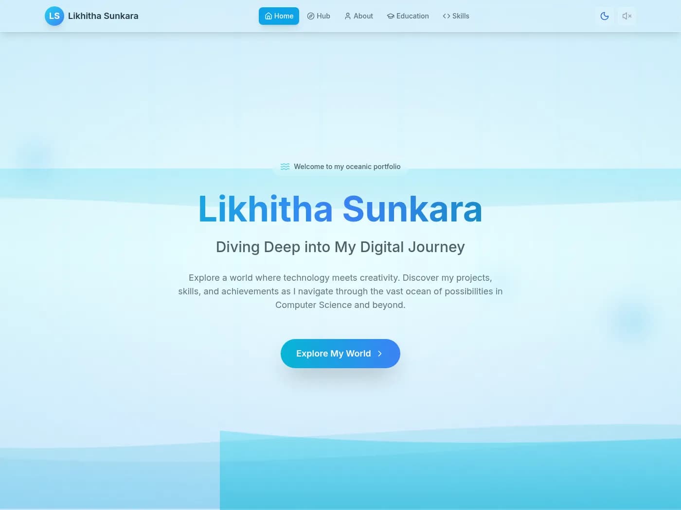 Oceanic Portfolio for Likhitha Sunkara: An Immersive, Animated Digital Showcase