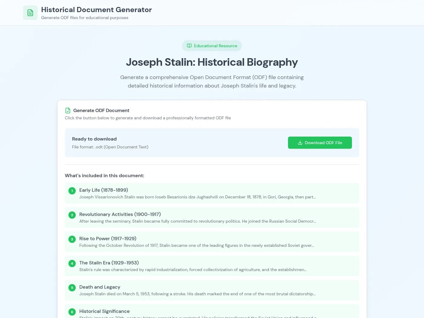 ODF File on Stalin: Historical Document Generator