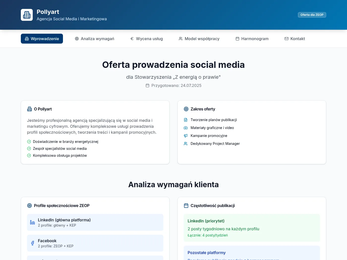 Oferta prezentacji usług prowadzenia social media i kampanii promocyjnych dla Stowarzyszenia „Z energią o prawie”