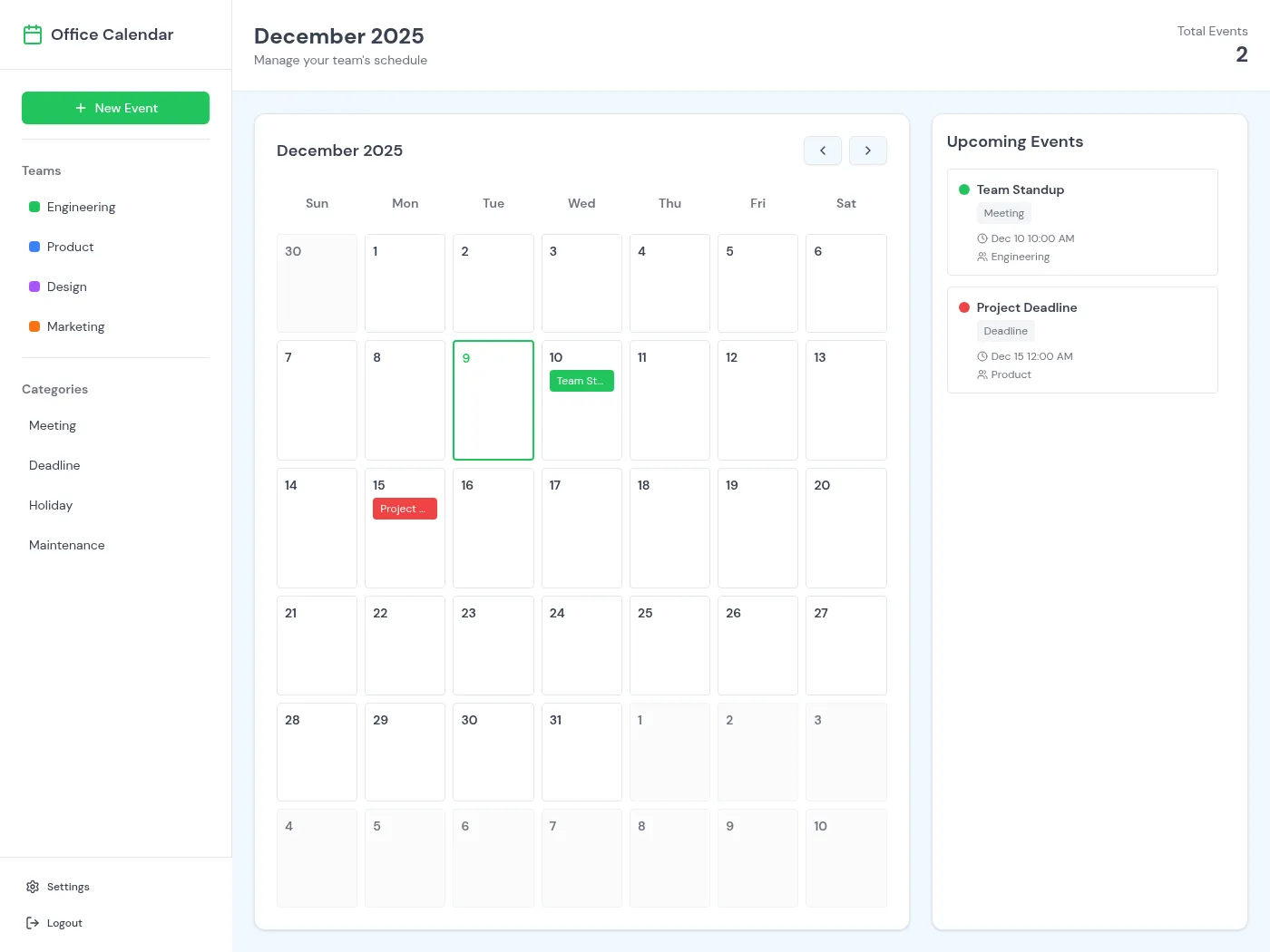 Office Managed Calendar