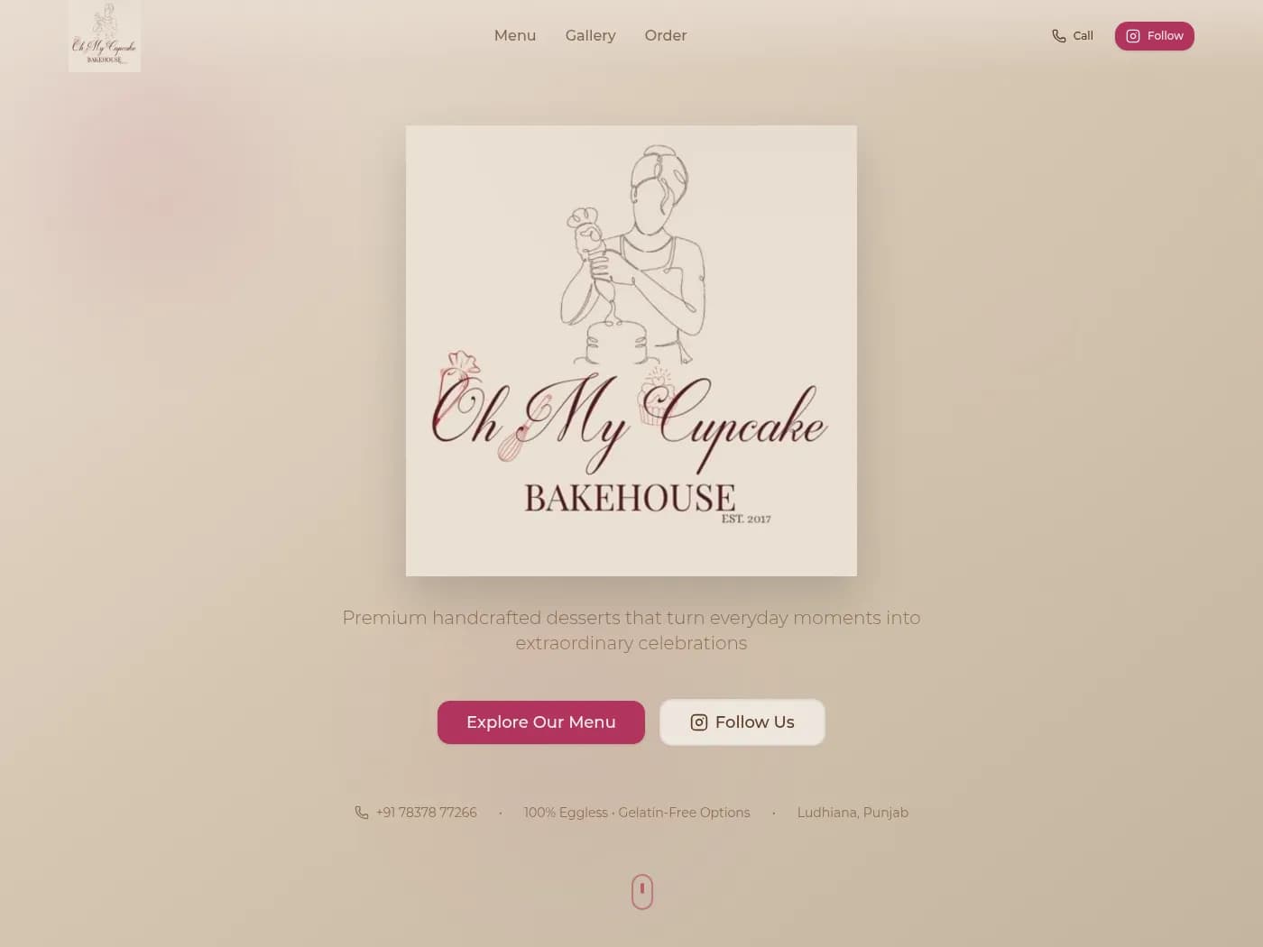 Oh My Cupcake Bakehouse 3D Instagram Bakery Website