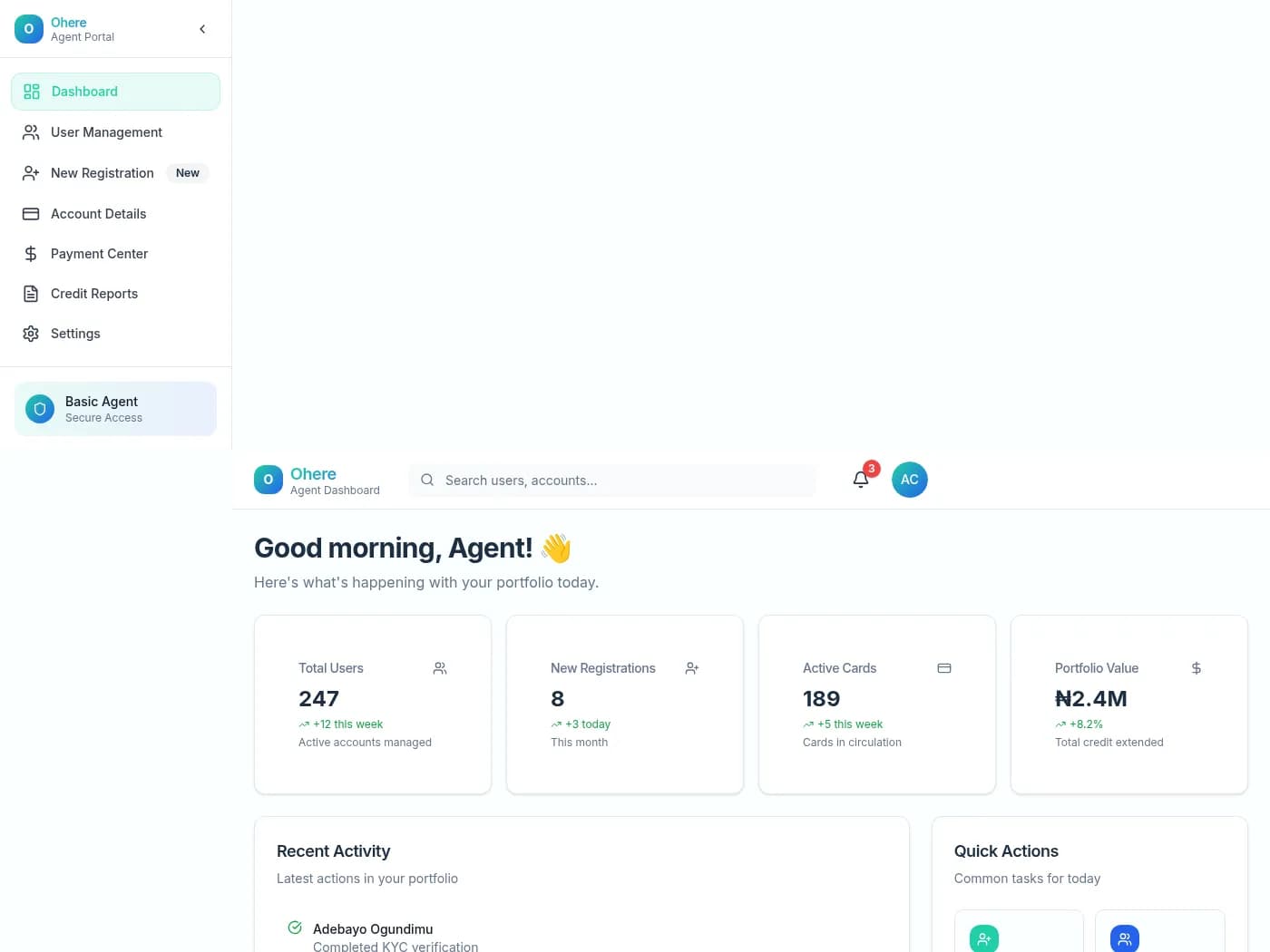 Ohere Agent Dashboard - Financial Services Platform