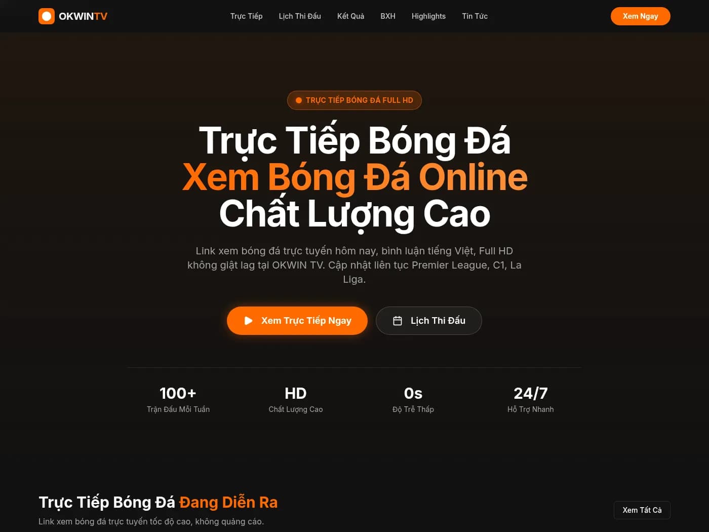 OKWIN TV – Live Football Streaming SEO Website UI (Trực Tiếp Bóng Đá)