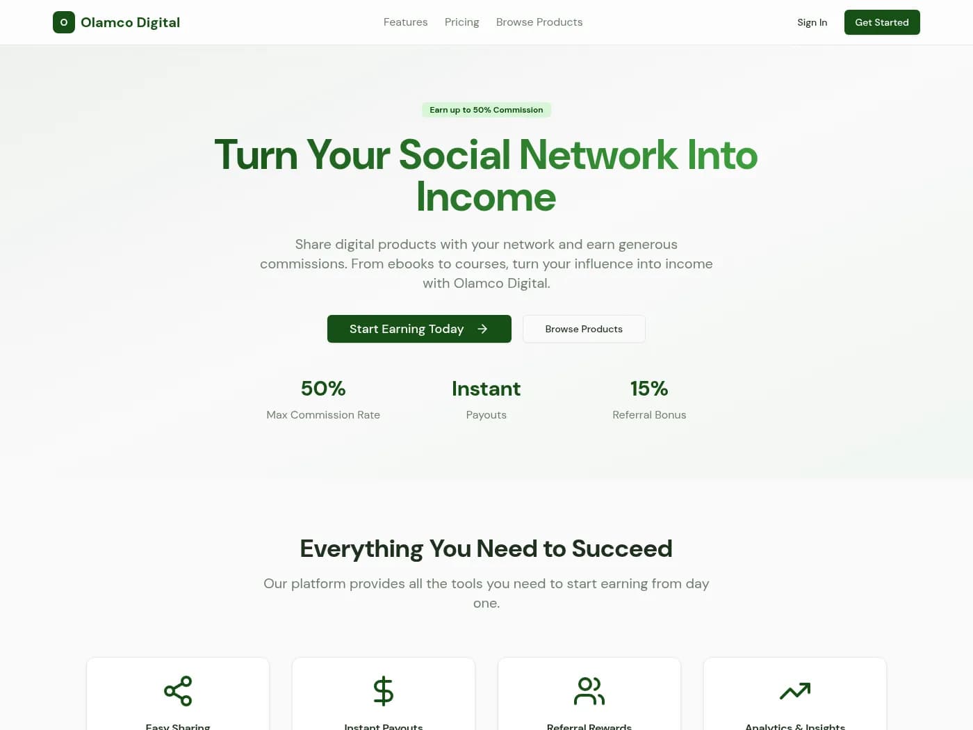 Olamco Digital: Social Selling & Referral Marketplace for Digital Products