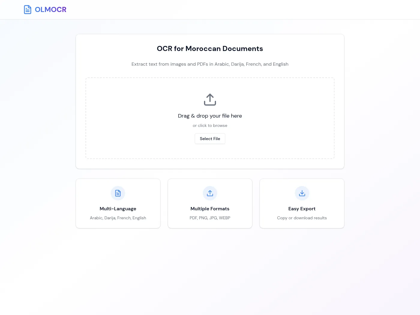 Olmocr.com Clone - Online Moroccan OCR Service