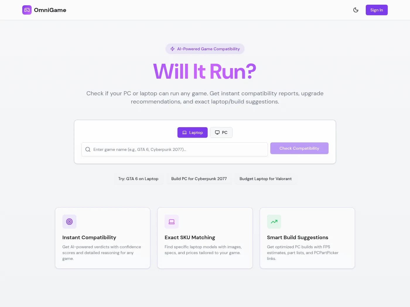 OmniGame: Conversational Game Compatibility & PC/Laptop Builder