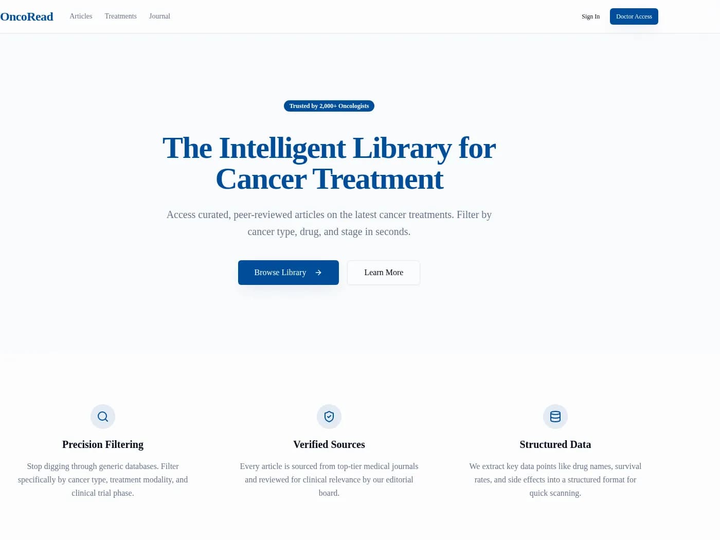 OncoRead: Curated Cancer Treatment Articles for Doctors