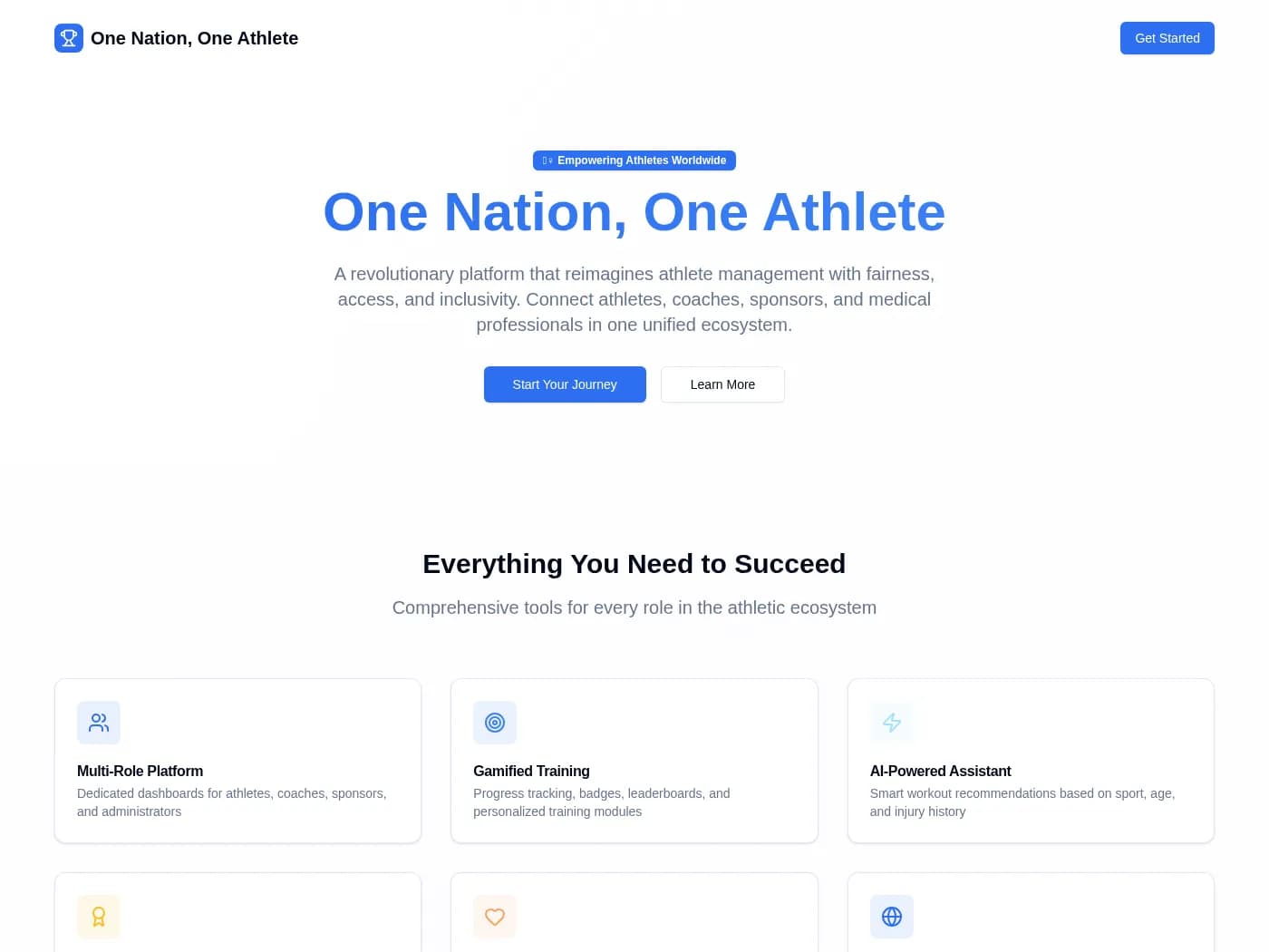 One Nation, One Athlete: Inclusive Athlete Management Platform