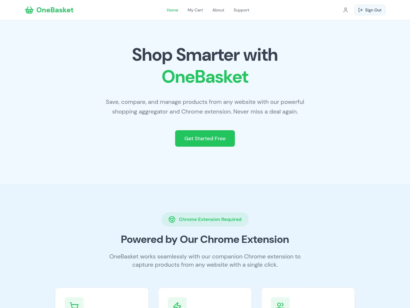 OneBasket Shopping Aggregator Web App & Chrome Extension